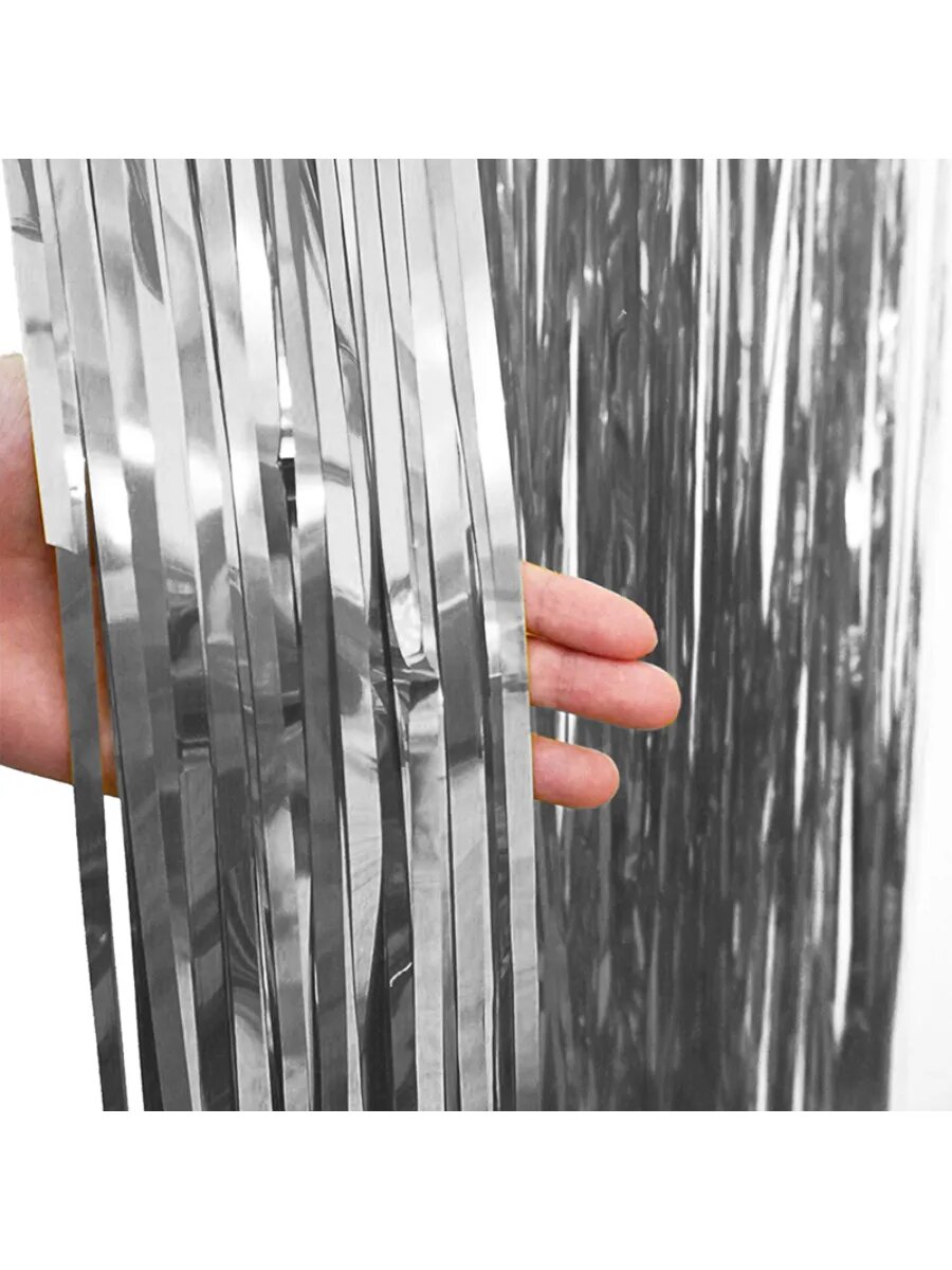 Занавес "Дождик" Серебряный, 1*2 м, 1 шт. / Веселый праздник