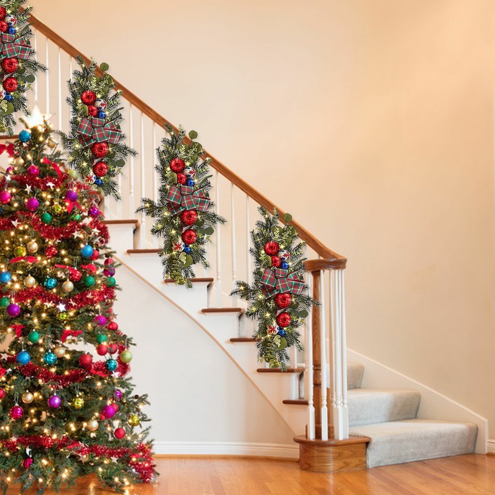 60-сантиметровые Рождественские гирлянды-венки для лестниц с легким рождественским украшением дверей