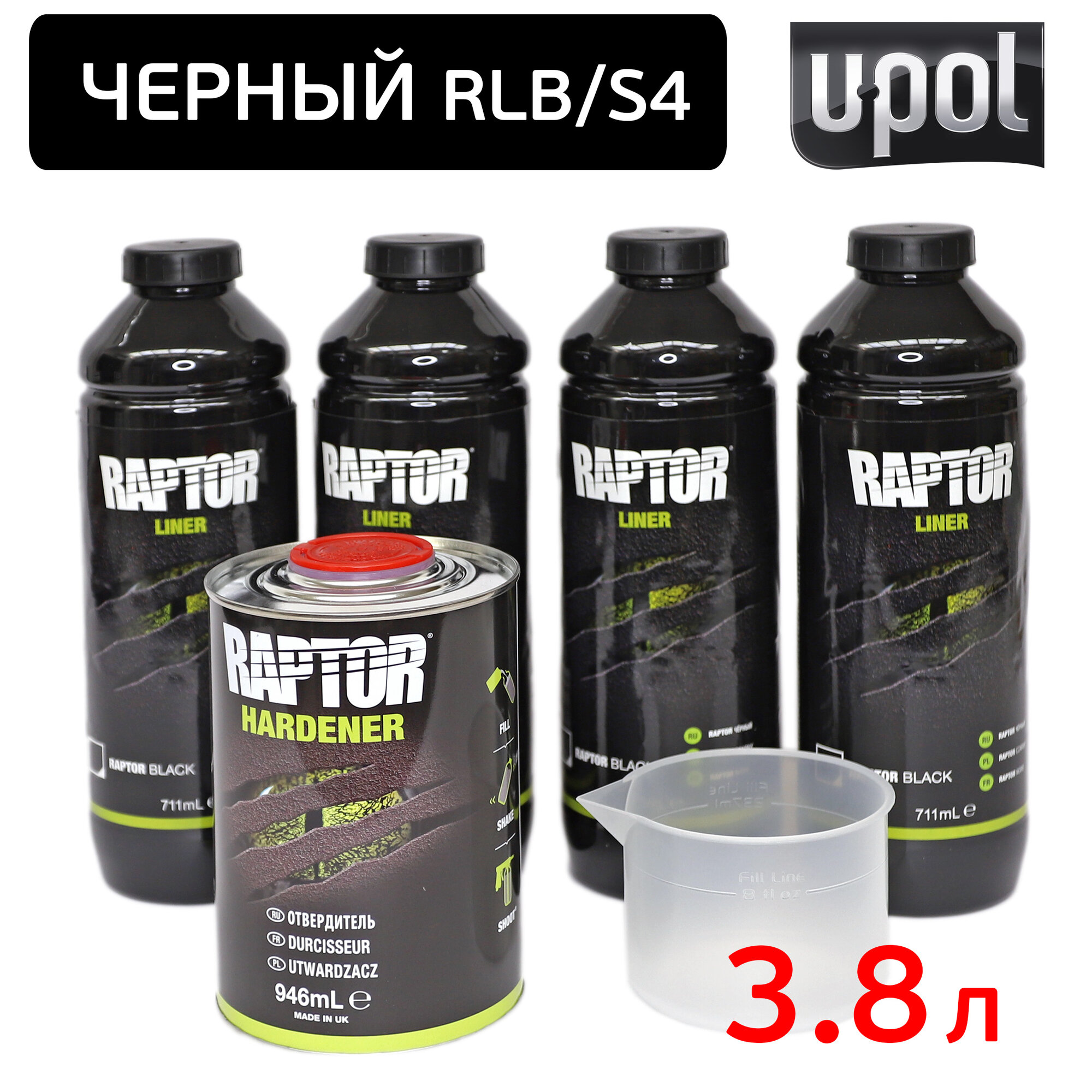 Покрытие U-POL Raptor (3.8л) черный сверхпрочное полиуретановое защитное средство раптор для кузова автомобиля
