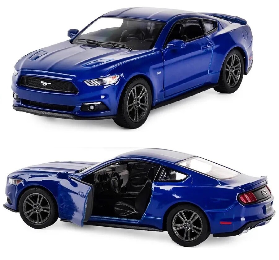 Kinsmart. Модель "Ford Mustang GT 2015" синяя, масштаб 1:38 инерционная