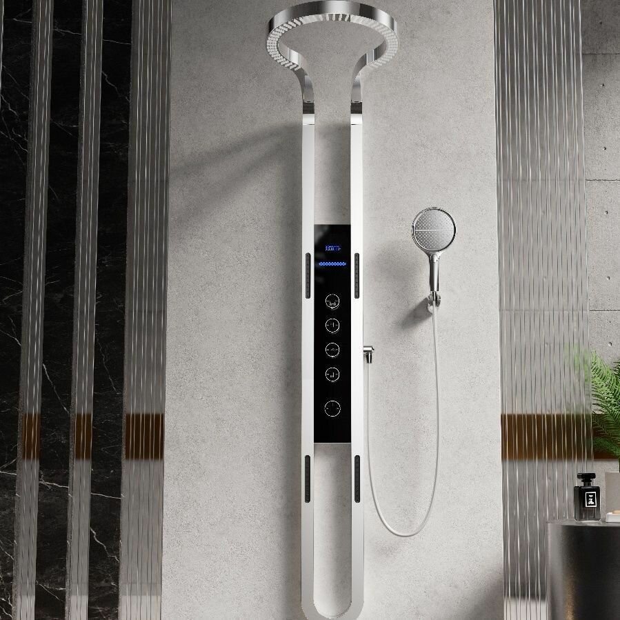 Черная ванная комната с умным водопадом, многофункциональный цифровой дисплей, встроенный круглый душ