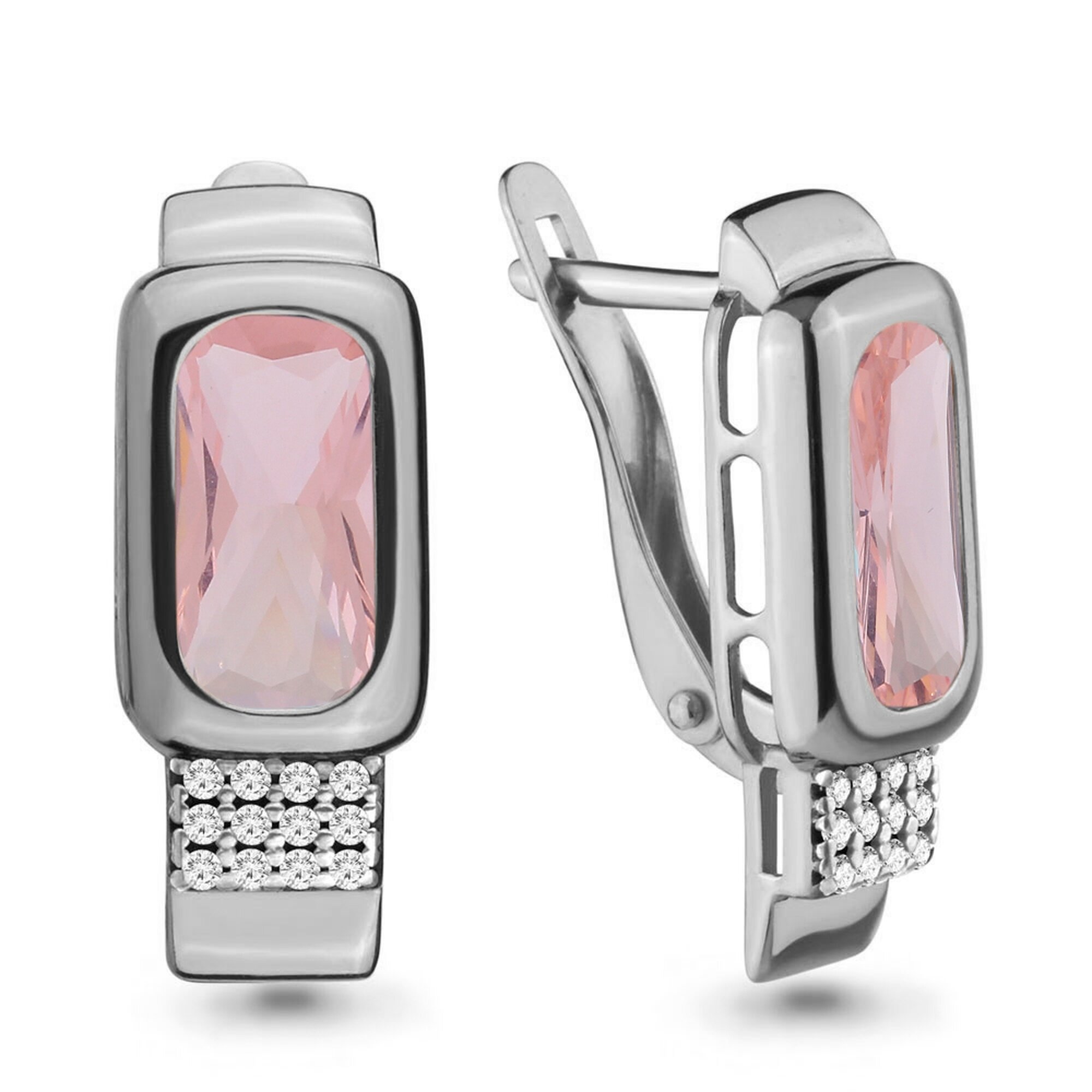 Серьги, серебро, 925 проба, родирование, морганит, фианит