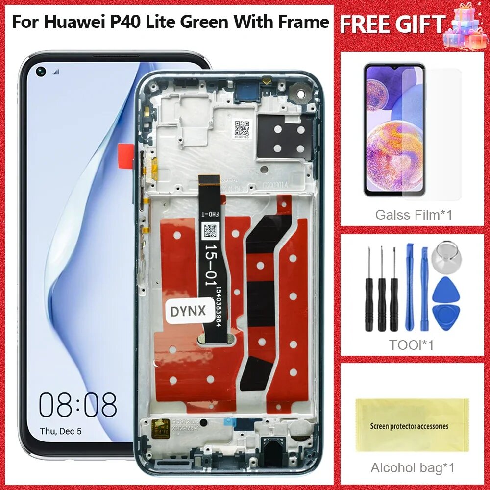 100% протестированный 6,4-дюймовый сменный дисплей с рамкой для Huawei P40 Lite, Green Frame