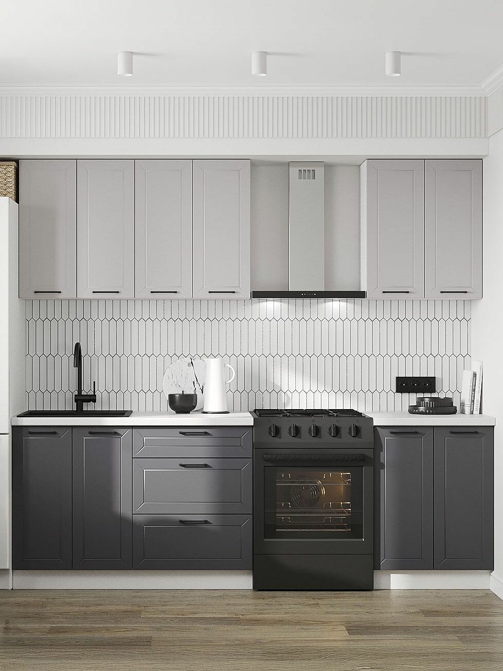 Кухонный гарнитур Сектор 1.8 м, мебель для дома и кухни, Белый / Графит / Нео