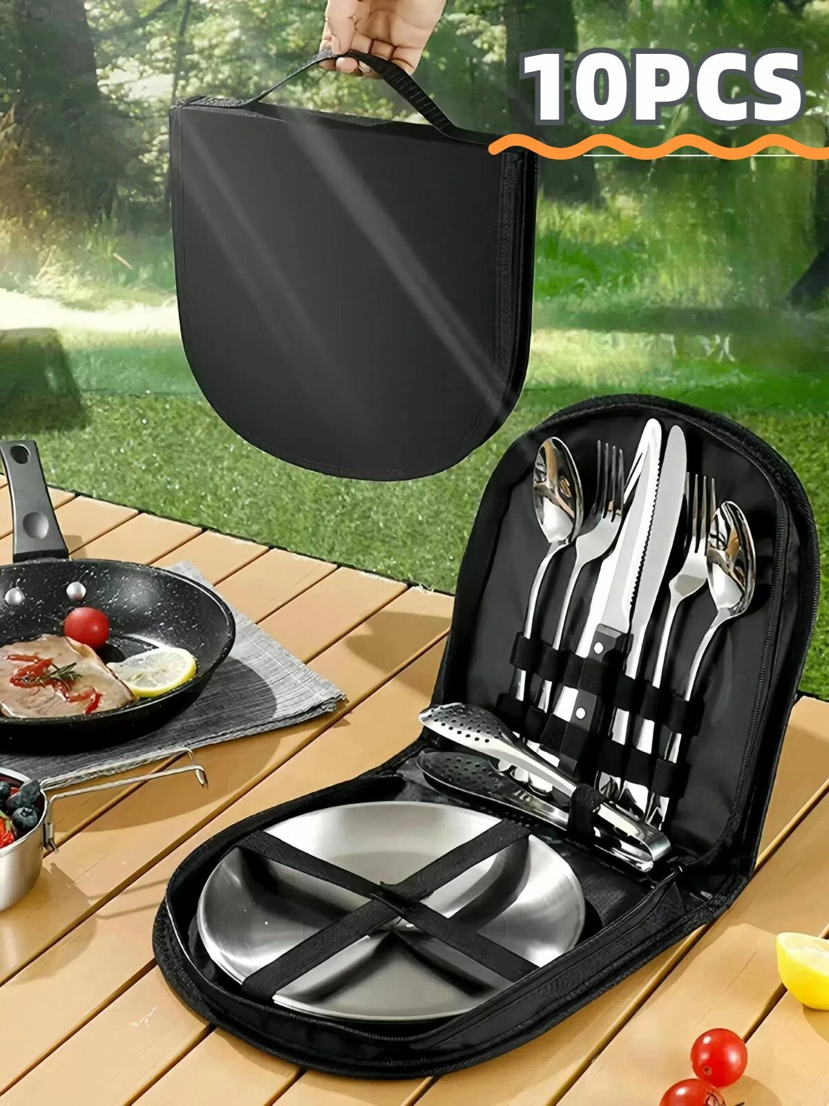 10PCS Набор посуды для кемпинга на открытом воздухе, набор столовых приборов, набор посуды столовой, посуда набор