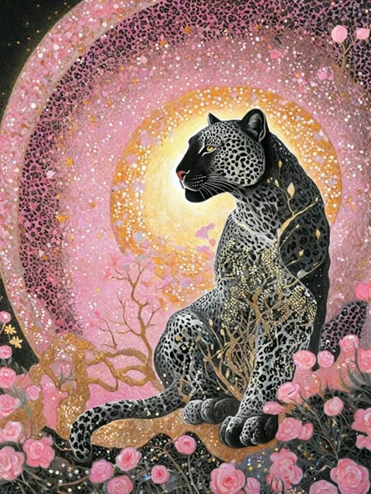 Алмазная картина "Волшебный Леопард" алмазная огранка 40х50 см,40X50CM, белый