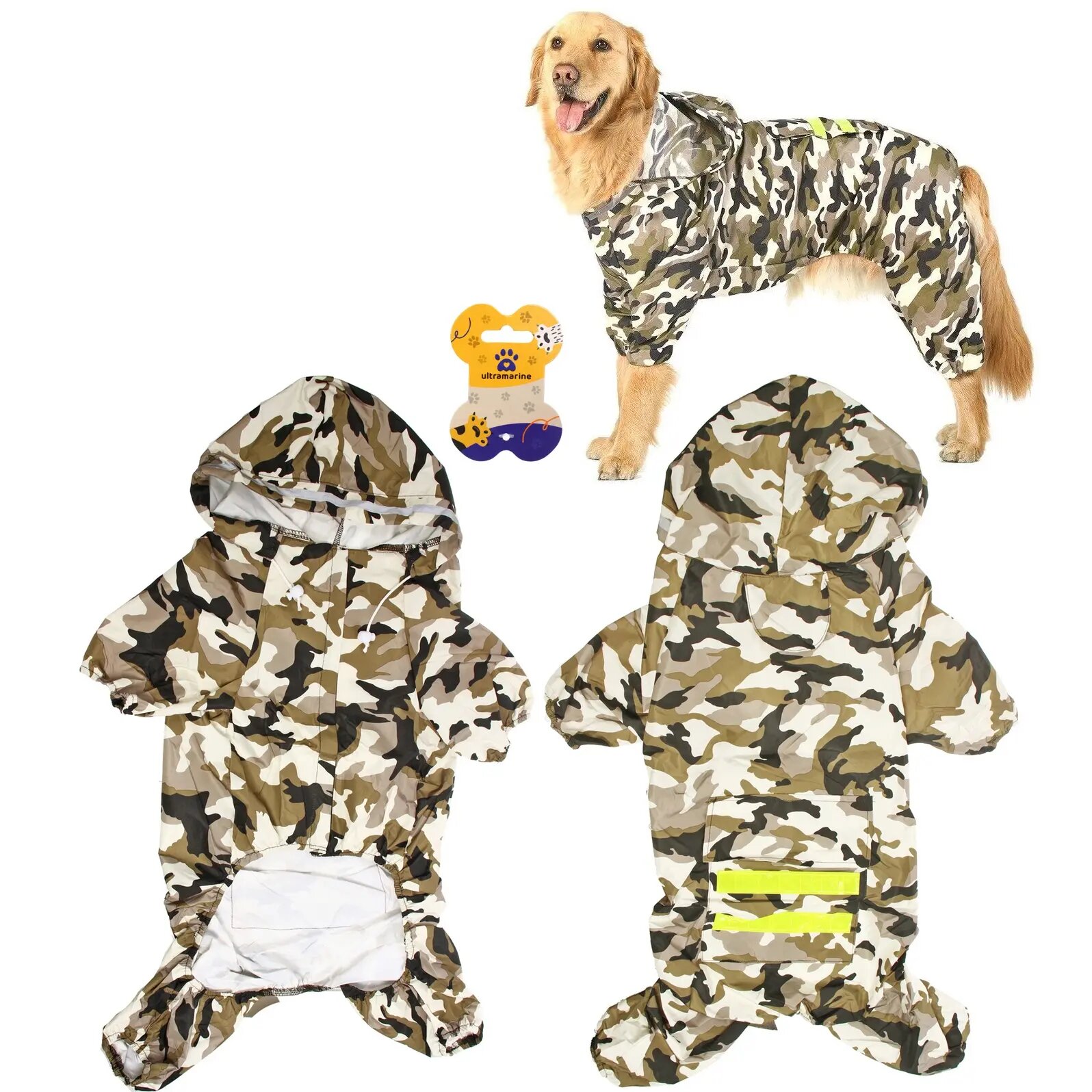 Дождевик для крупных собак «KOMFORT», принт хаки, р 6XL, защита от дождя