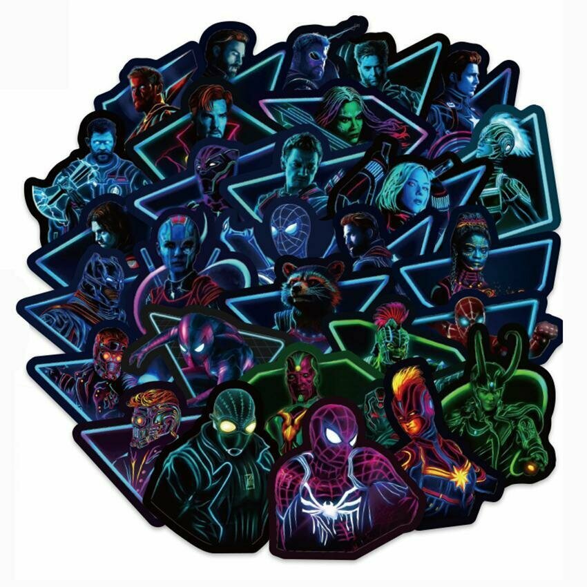 100 шт. Мстители неоновые мультфильм аниме наборы наклейки на бампер гитара наклейка