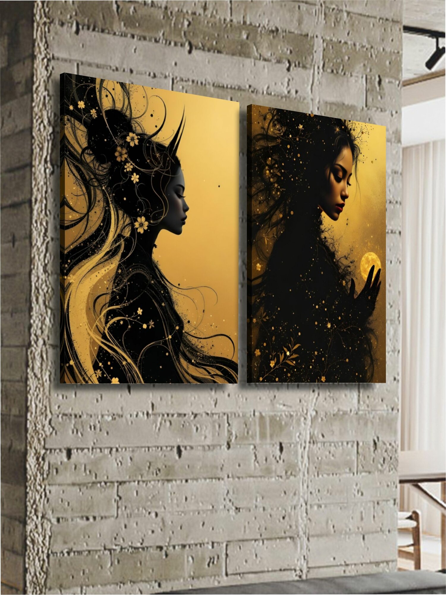 Картина Золотая гармония, модульная на стену 50x70см 2шт, на деревянном подрамнике