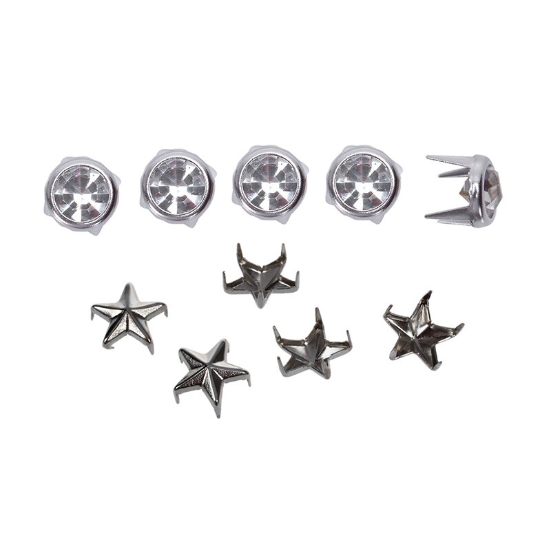 100 шт. 7 мм звездочки-гвоздики в виде пятен панк-рок шляпки гвоздей шипы для сумки обувь браслет и 100 шт. 7 мм металлические стразы галактические гвоздики круглые гвоздики хрустальные заклепки