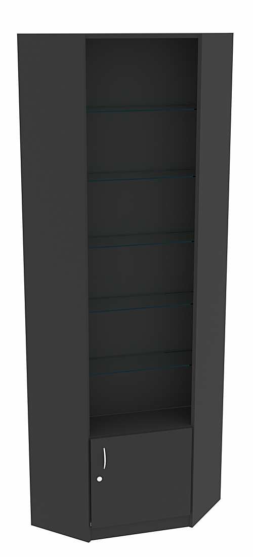 Угловая витрина сэсп-о №5-300 (З/C - ДВП) со стеклянными полками, Черный