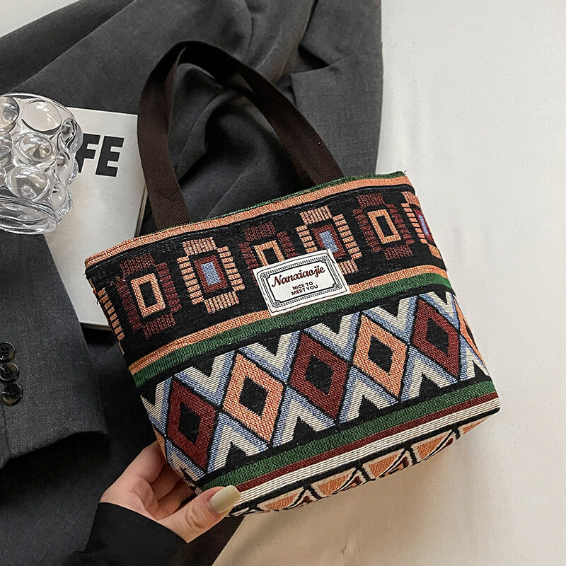 Большая вместительная холщовая сумка для женщин 2024 года, ретро универсальная сумка через плечо для женщин, сумка для интернет-знаменитостей, сумка для мамы