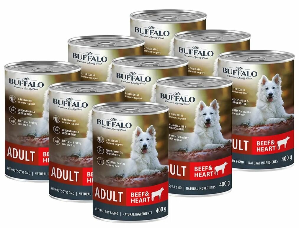 Mr.Buffalo ADULT консервы для собак Говядина и сердце 400г (9 штук)