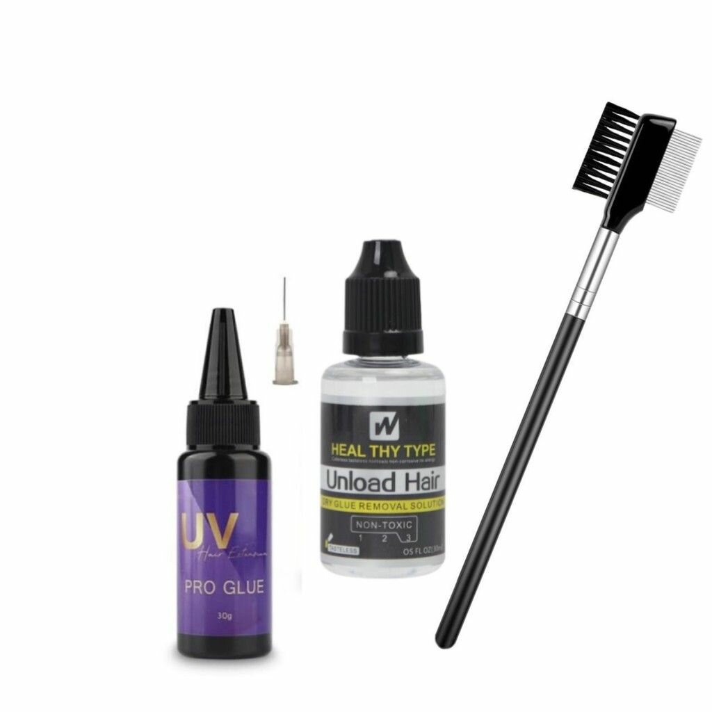 UV-набор: 30г клея + 30мл суперрастворителя + гребень | Невидимые соединения (Профрезультат) | Для салонов/дома