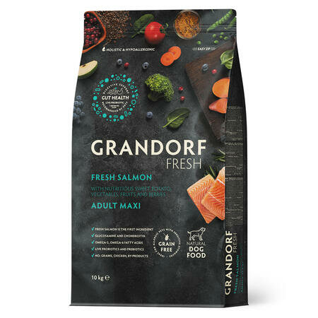 GRANDORF Fresh Dog Adult MAXI Salmon&Sweet Potato 10 кг сухой корм для собак крупных пород свежее филе лосося с бататом