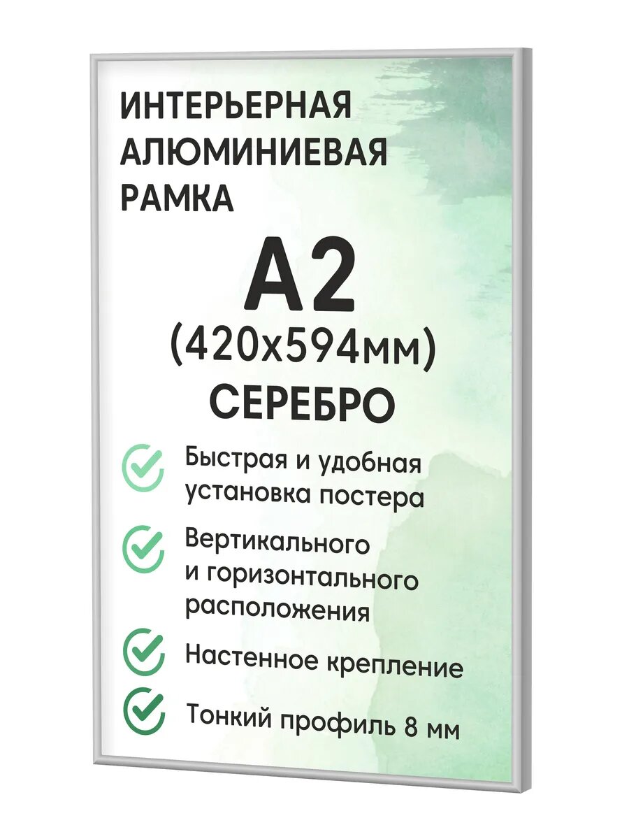 Фоторамка "ALTIRO", алюминий, формат А2 БС, серебряная, 42x59 см
