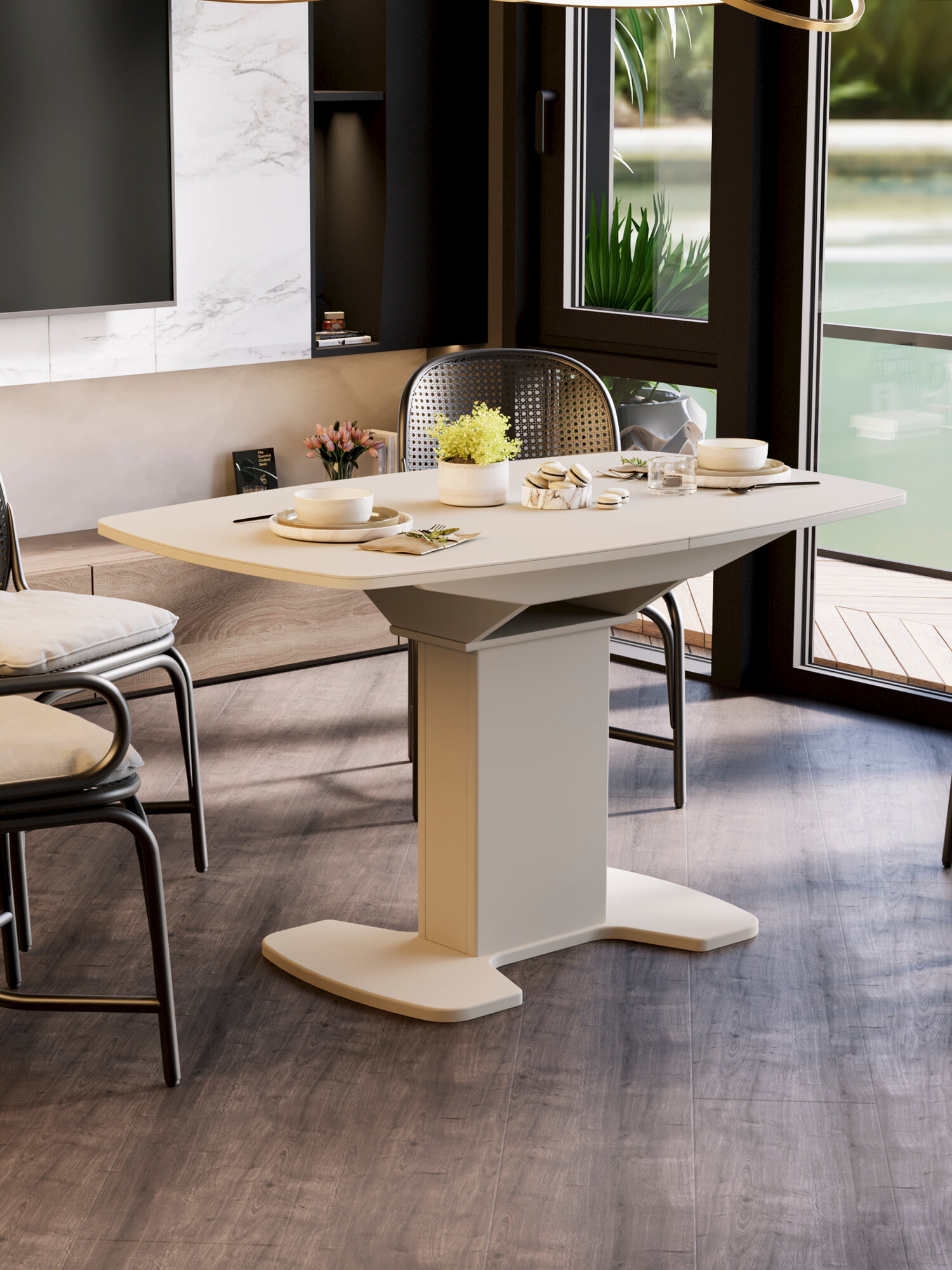 Стол кухонный раздвижной Портофино 80х130 см Бежевое/Стекло бежевое матовое LUX