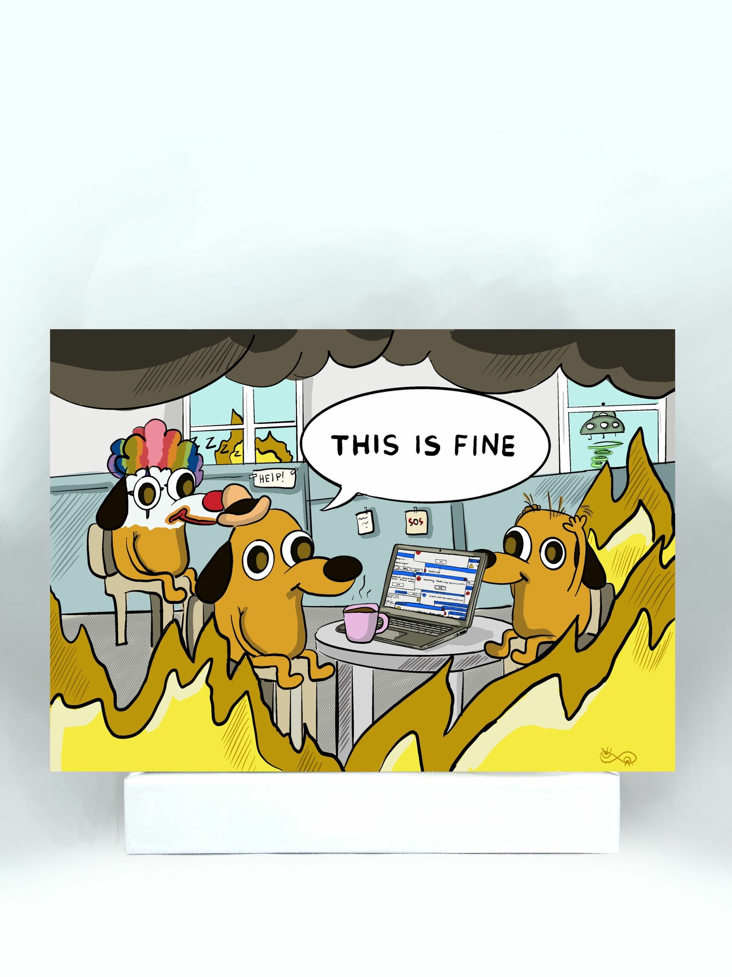 Открытка this is fine c клоуном