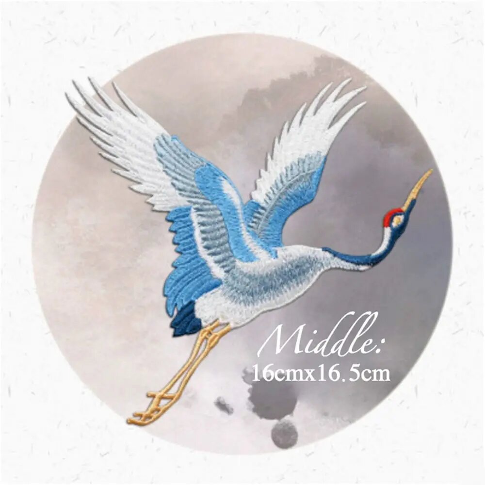 Вышитая нашивка красноголовый журавль Blue Medium A