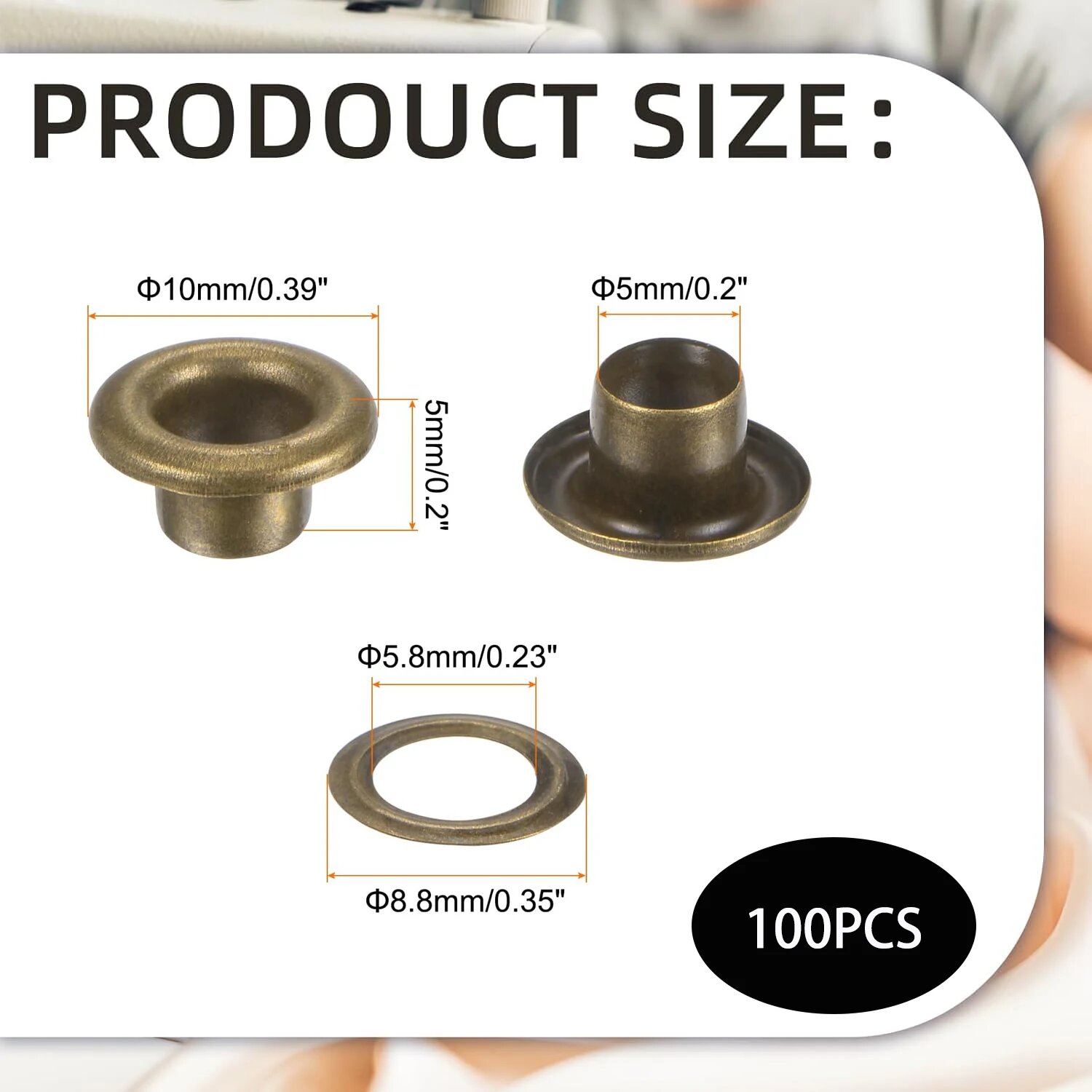 Металлические люверсы для кожи 3мм, 4мм, 5мм 5mm Antique Copper