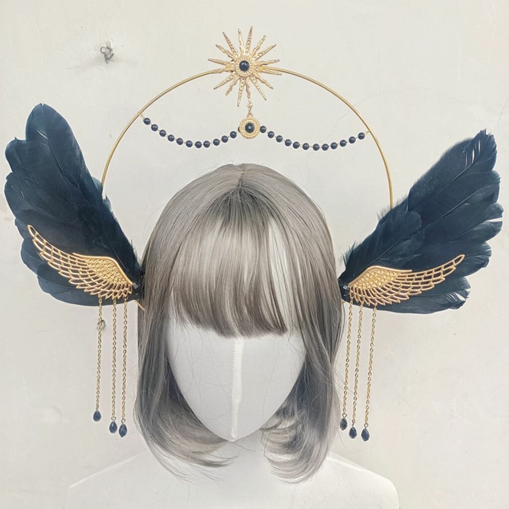 Головной убор с кольцом-гало из крыльев перьев-белый