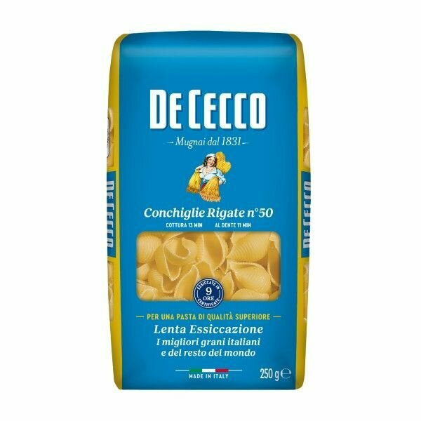 Макаронные изделия De Cecco Конкильe Ригате №50 250г 2шт, Италия