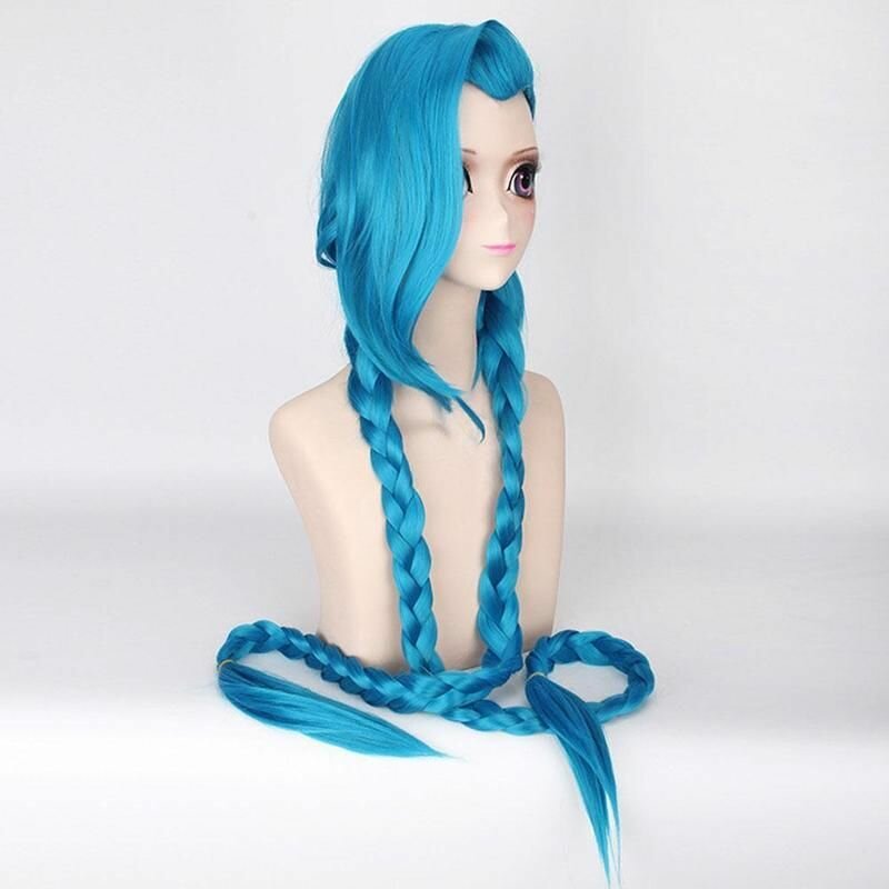 Синий парик для косплея с длинной косой для парика League of Legends Jinx