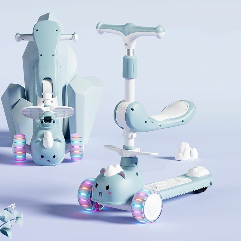 Самокат-беговел детский, с сиденьем и подножкой, регулируемый руль, 3 колеса, синий