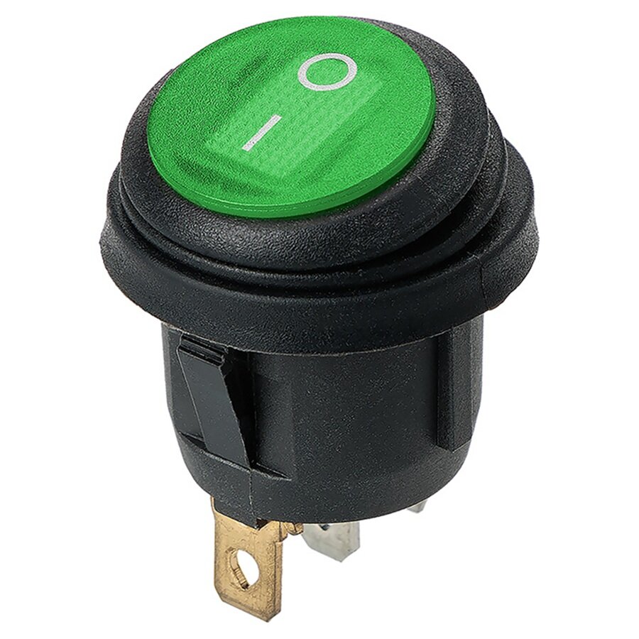 Выключатель клавишный круглый KCD2-101N/FS 250В AC/DC, 1P, 6А, (3с), ON-OFF, черный корпус, зеленая клавиша с LED подсветкой, IP54, TDM SQ0746-0152 (1 шт.)