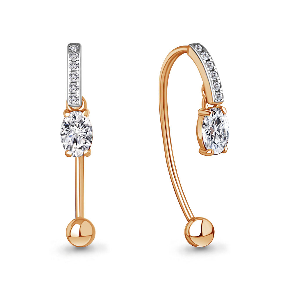 Серьги, серебро, 925 проба, родирование, золочение, фианит