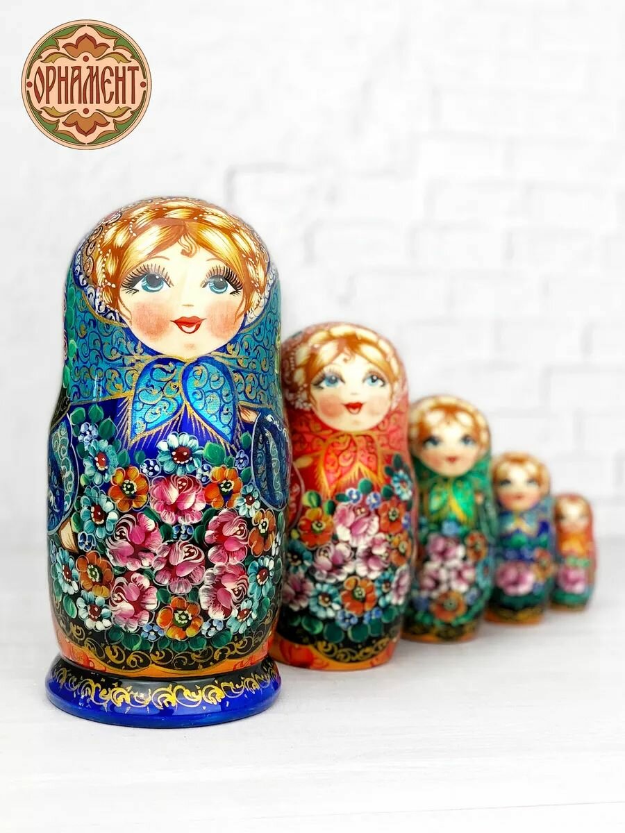 Матрешка деревянная детская жостово развивающая игрушка традиционная 5 мест 18 см Орнамент