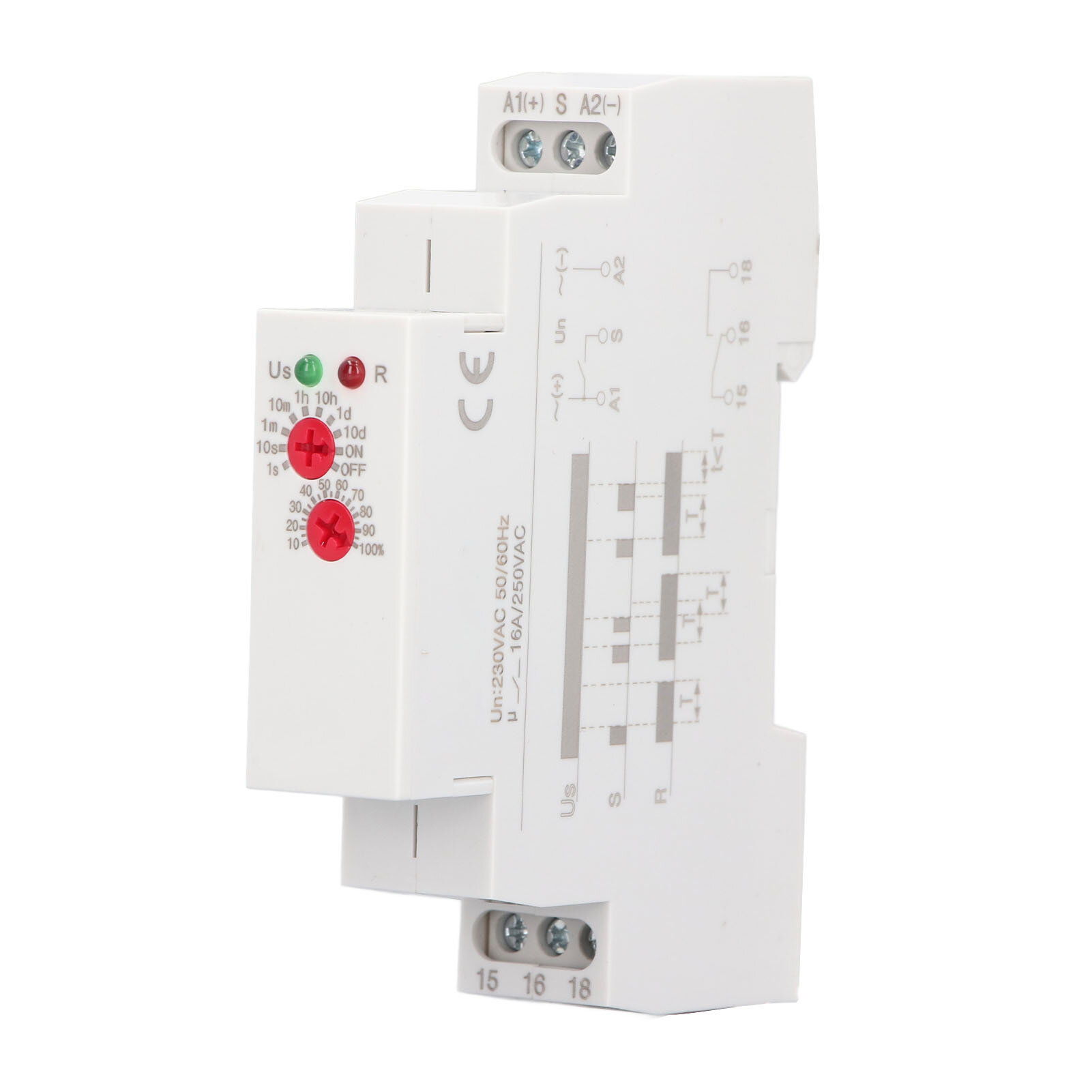 Электронное реле задержки выключения питания, однофункциональное, с 2 выходами, 16 А, реле задержки включения питания.