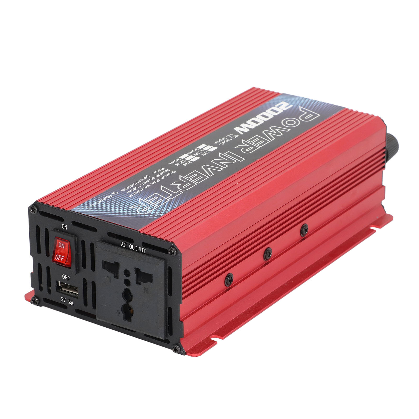 Автомобильный инвертор солнечной энергии Универсальный алюминиевый сплав малошумящий модифицированный синусоидальный инвертор для многоцелевой зарядки 2000 Вт