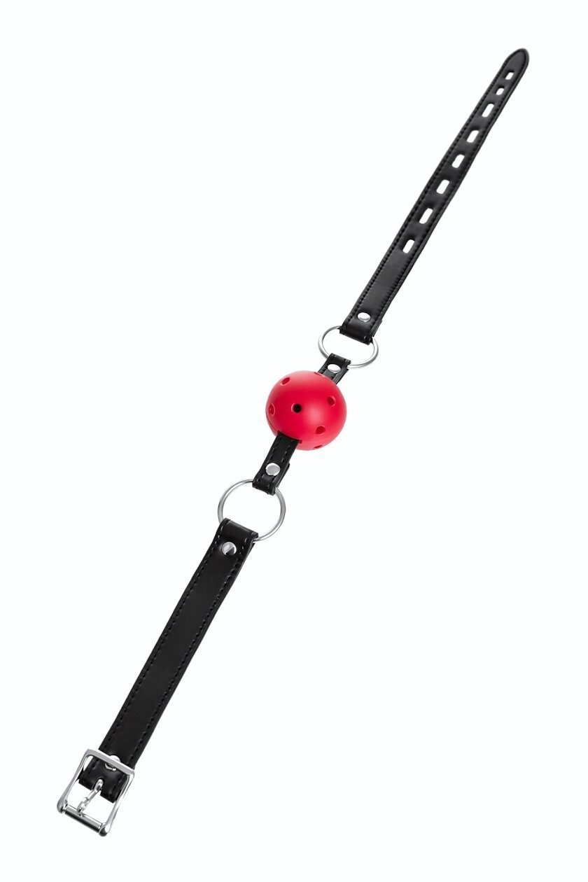Красный кляп-шар 4,5 см на черных ремешках, безопасный и комфортный