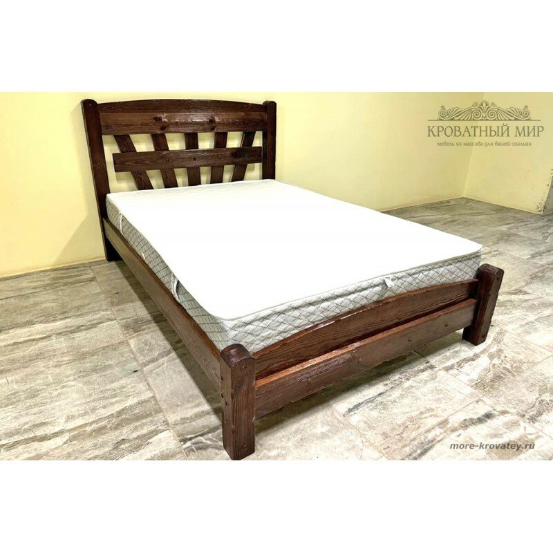 Кровать из дерева Добряк, под старину (состаренная), 120х190 см (габариты 130х208 см). Массив сосны.