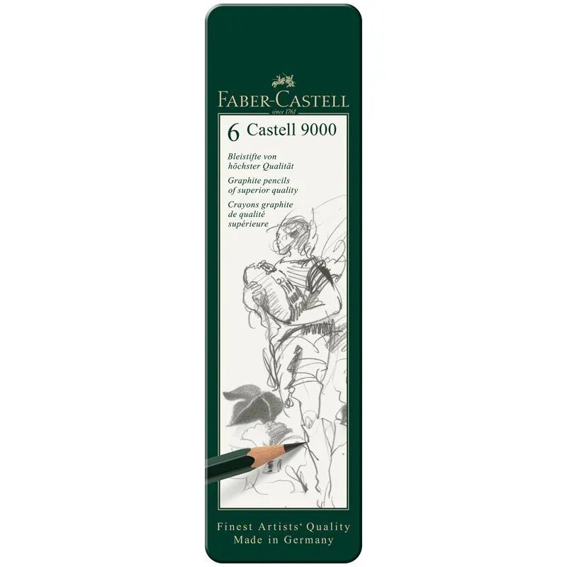 Карандаши чернографитные Faber-Castell "9000", HB-8B заточенные 6 шт