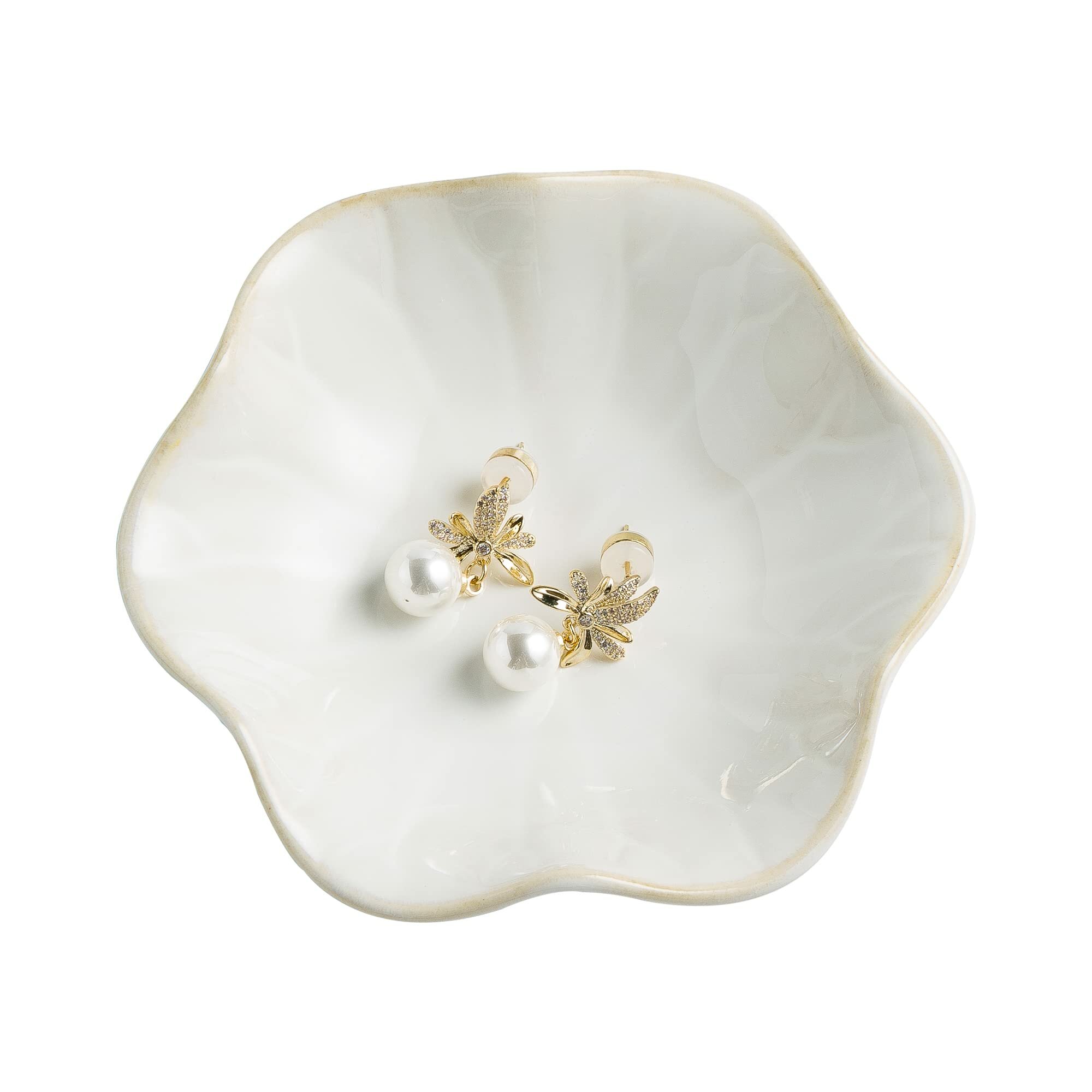 Посуда для украшений, Подставка для колец, Керамическая подставка для мелочей, Миска для ключей, Декоративная тарелка, Подарки для друзей сестер дочерей матерей (молочно-белый)