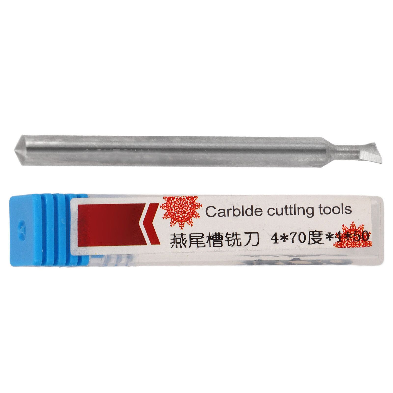 Фреза концевая типа «ласточкин хвост» с двумя канавками, диаметром 4 мм, из твердого сплава, для металлообработки, длина 50 мм, угол заточки 70°.