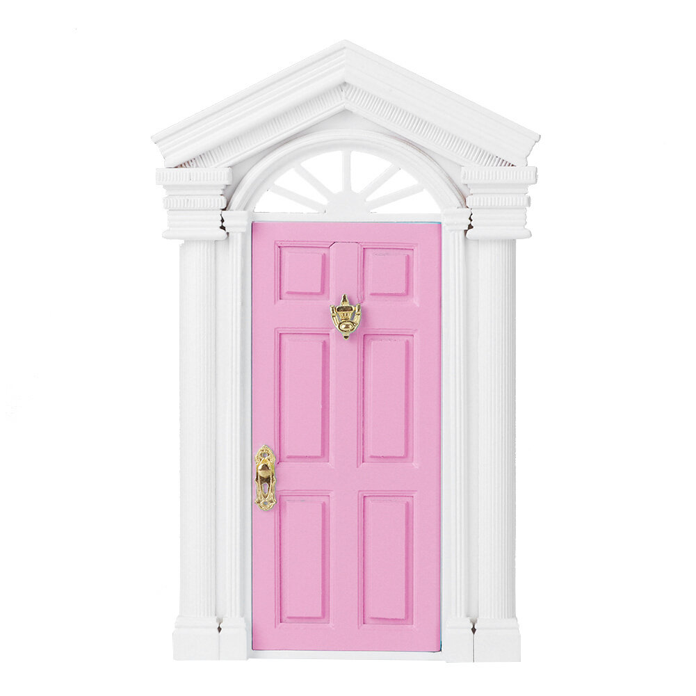 Миниатюрная кукольная дверь из березовой древесины 1:12 с функцией открывания и розовыми аксессуарами для мини-домов и поделок