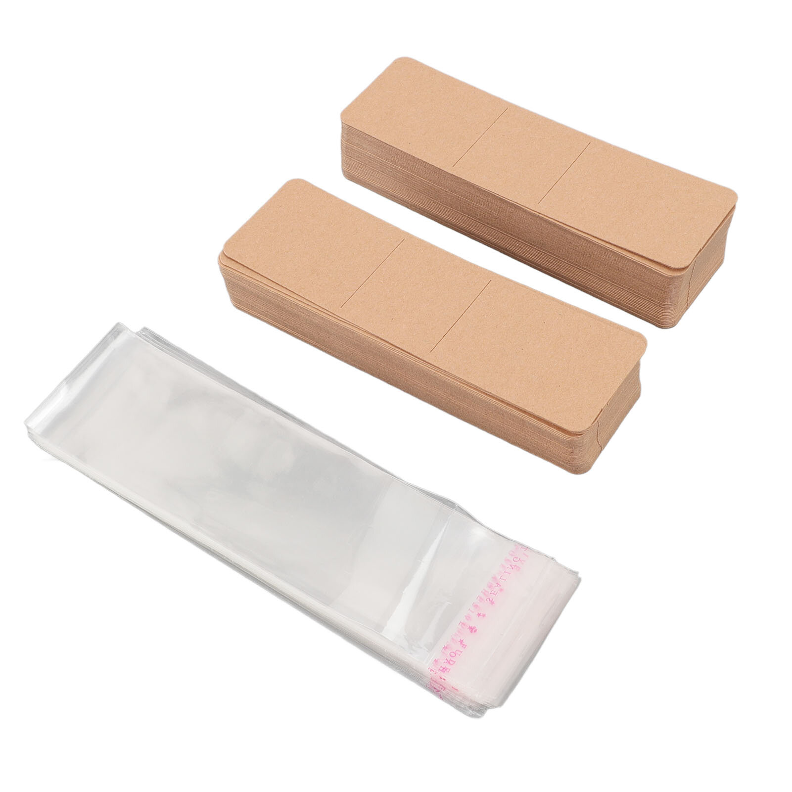 200 ПК Шт Bookmark Sleeve Set Пустые Значки Для Книг Дисплейная Карточка и Прозрачный Самоклеющийся Пакет Для Ручных Работ, Материал: Картон Крафта, ПЭ, Размер: Примерно 15 x 4.6 см / 5.91 x 1.81 дюйма, В комплект входят: 100 x Значки Для Книг, 100 x ПЭ