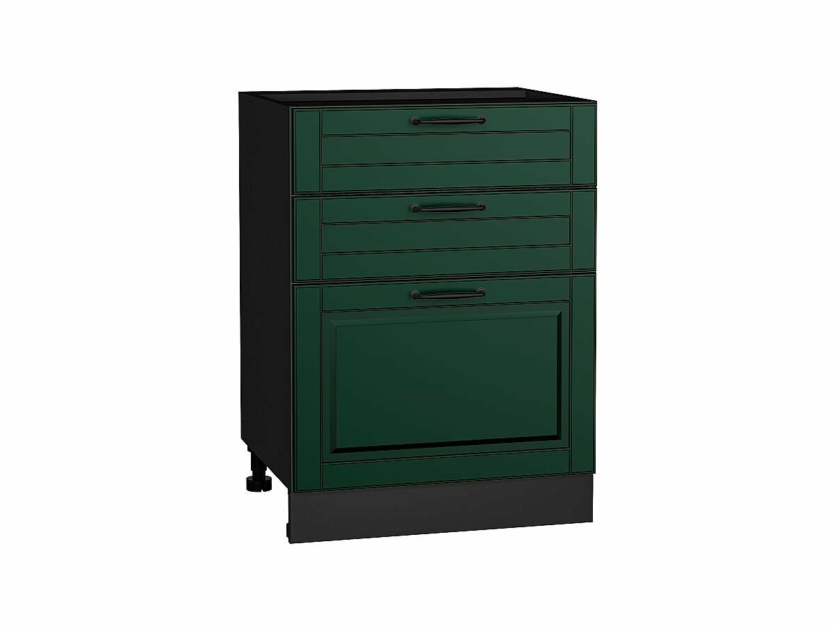 Шкаф нижний с 3-мя ящиками Дублин, цвет фасада Special Green, цвет каркаса Graphite, 816*600*478 мм