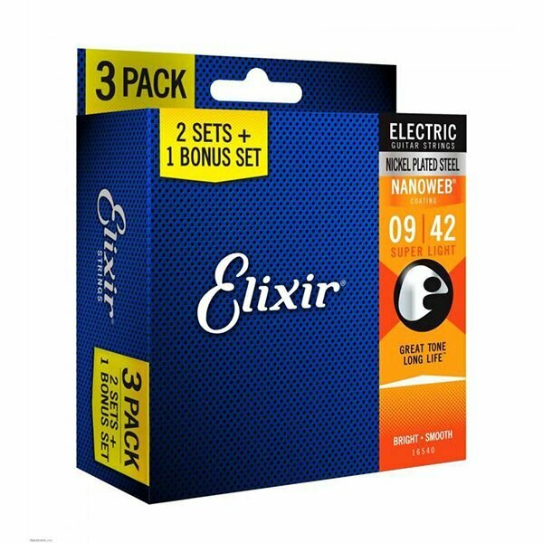 Струны для электрогитары 09-42 ELIXIR 16540 NANOWEB SUPER LIGHT 3Set