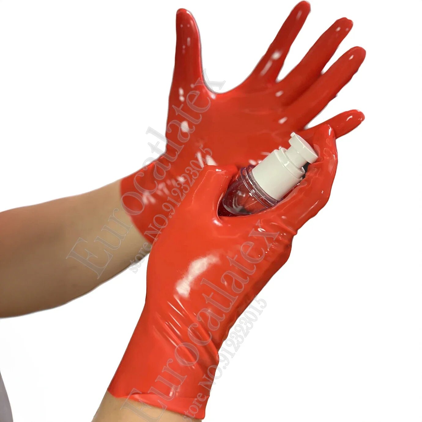 Мужской латексный костюм с капюшоном М, red gloves