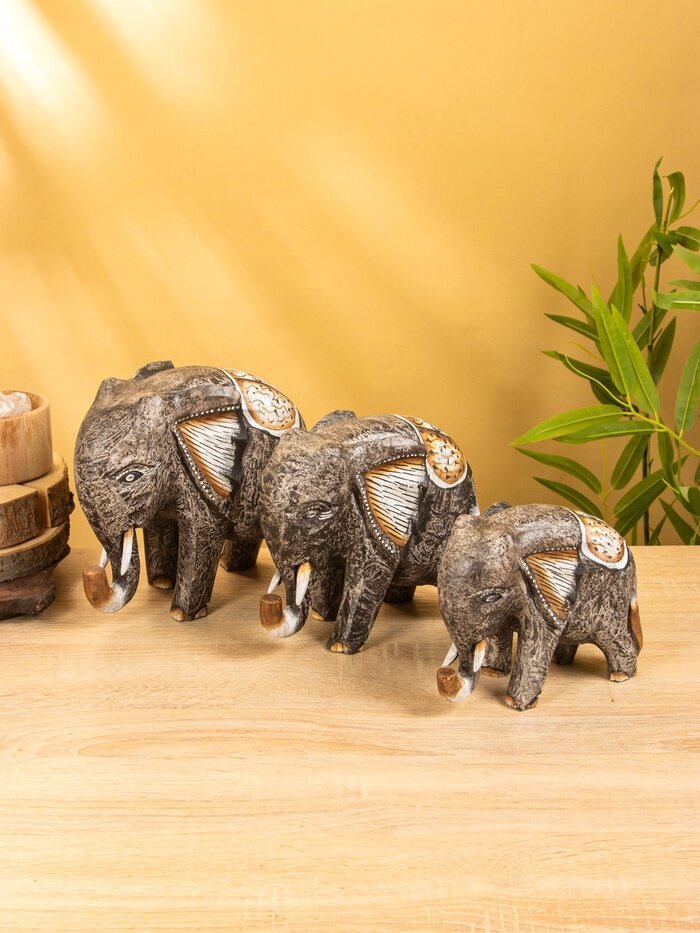 Набор сувенирный «Слоники», h=19 см, h=17 см, h=15 см, дерево, бежевый