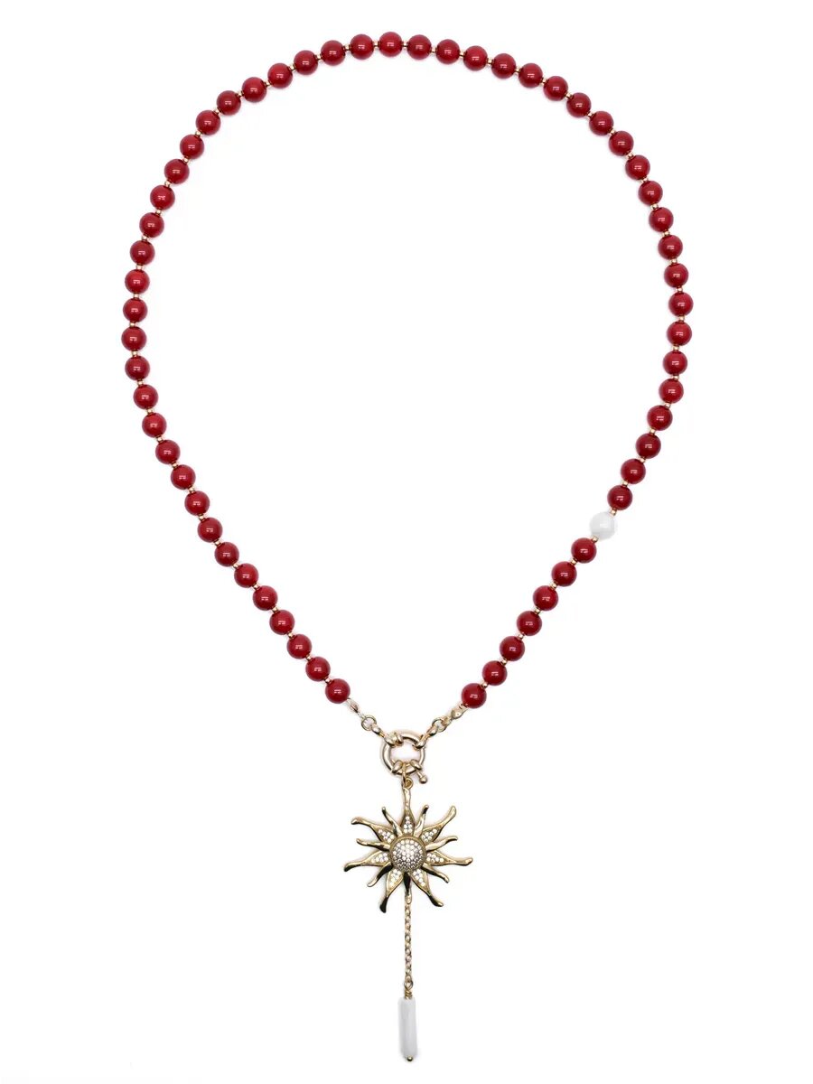 Бусы, фианит, перламутр, коралл