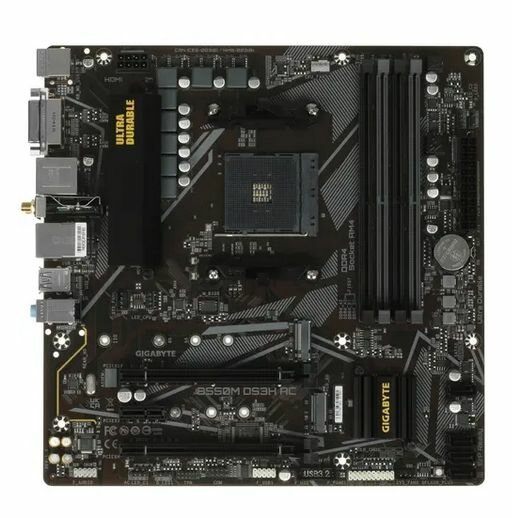 Материнская плата GIGABYTE B550M DS3H AC (B550M DS3H AC) - AM4, AMD B550, 4хDDR4-3200 МГц, 2хPCI-Ex16, 2хM.2, Micro-ATX