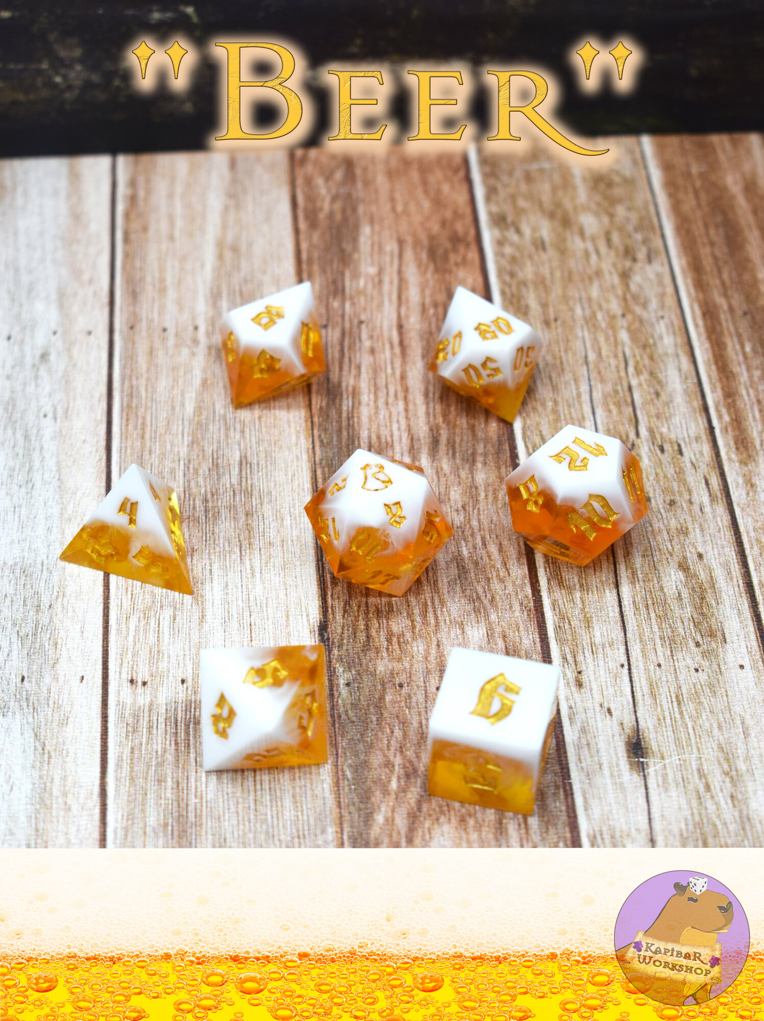 Пивные Дайсы для ДнД, кости, кубики (DnD, Dungeons and Dragons, Pathfinder, RPG) (набор 7шт)