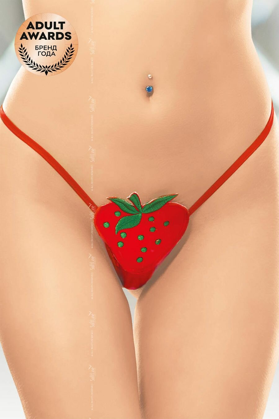 Стринги Softline "Клубничка", красные, кружевные, размер OneSize