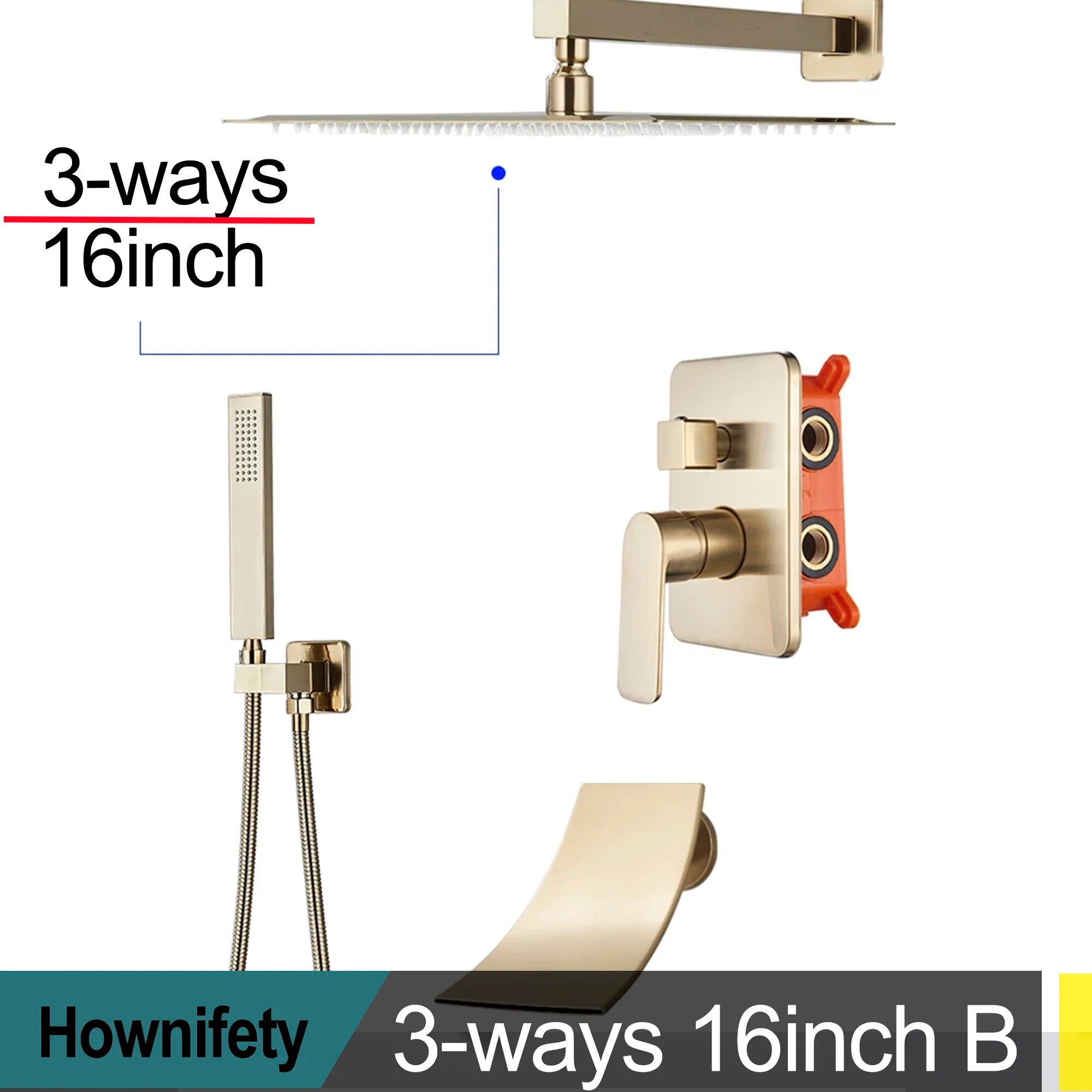 Набор смесителей для душа из матового никеля, 2/3-сторонний, дождевая насадка, ручные душевые системы, настенное крепление, Комбинированные комплекты для ванны и душа, 3-ways 16inch B