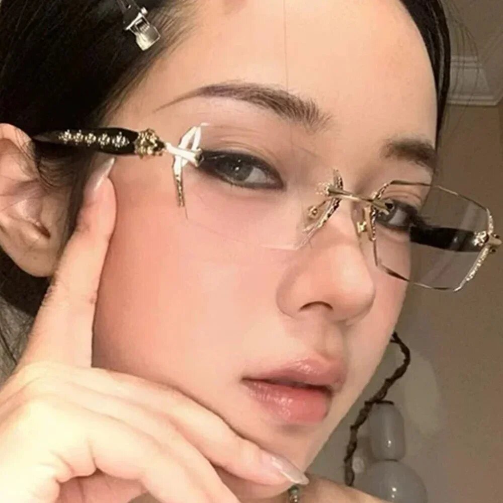 Ретро безрамные очки серебристого цвета Black gold